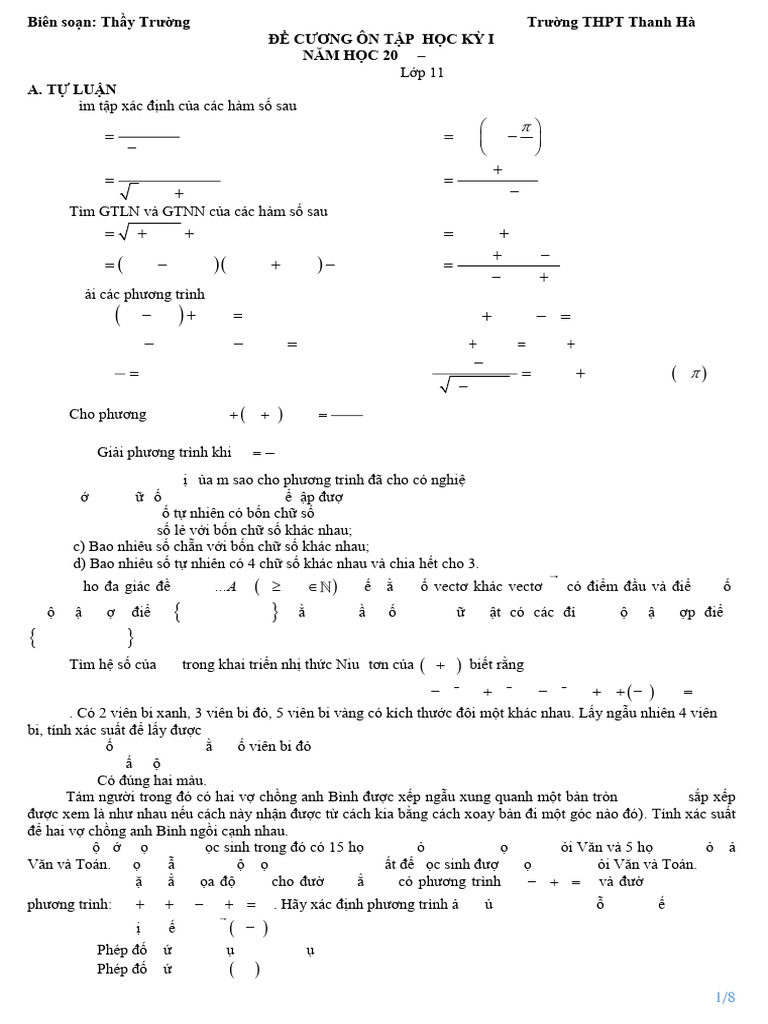 Đề Cương Ôn Tập Hk1 Khối 11 - Cho Làm | PDF