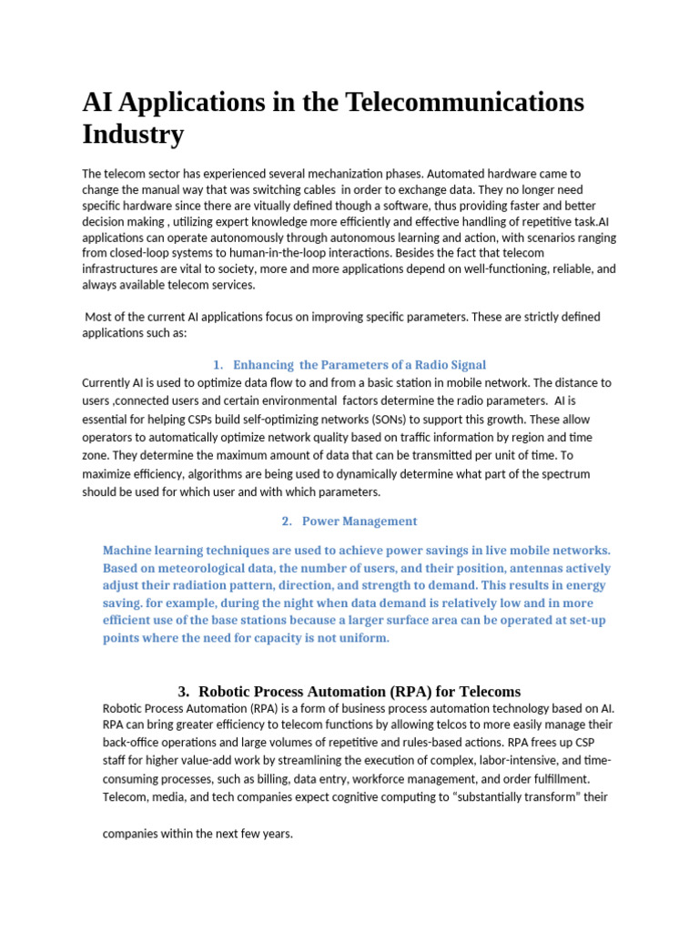 AI Applications in The Telecommunications Industry | PDF | Artificial ...