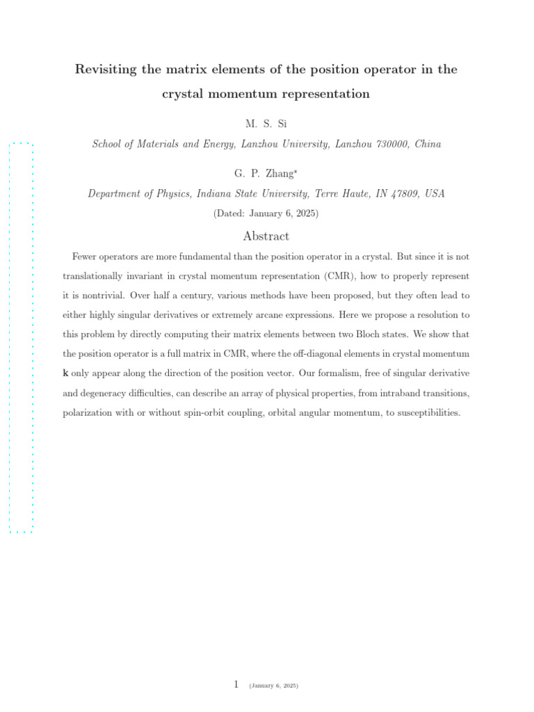 Crystal Momentum Position Operator Analysis | PDF | Wave Function | Matrix (Mathematics)