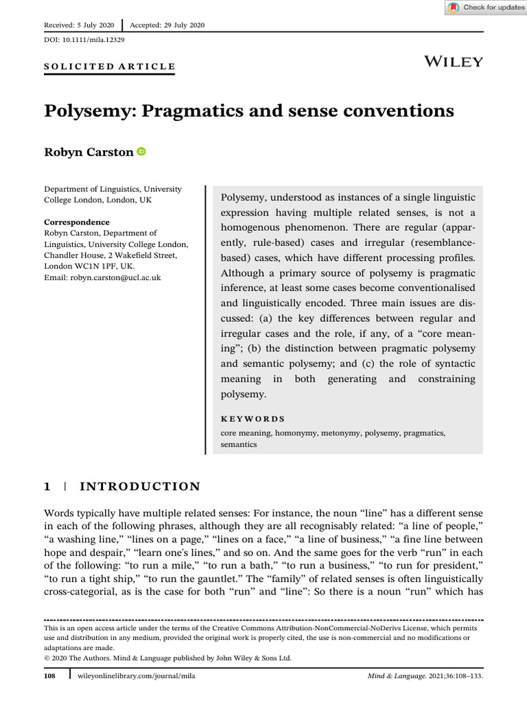 Understanding Polysemy in Linguistics | PDF | Semantics | Part Of Speech