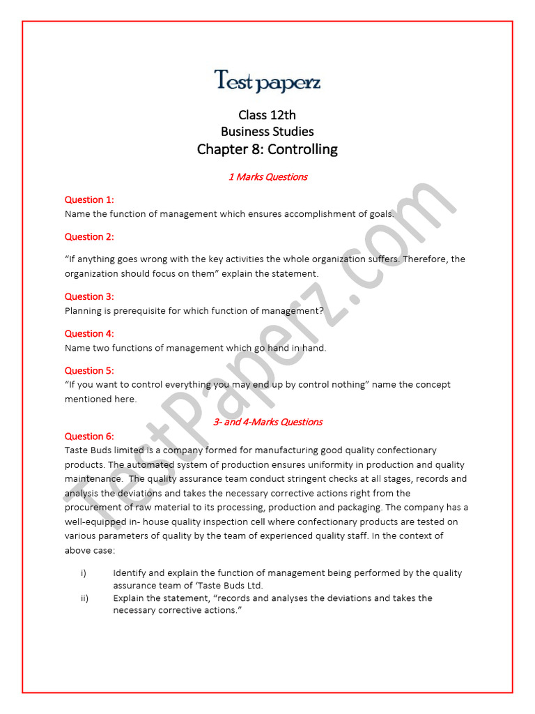 Controlling Practice Paper 1 | PDF
