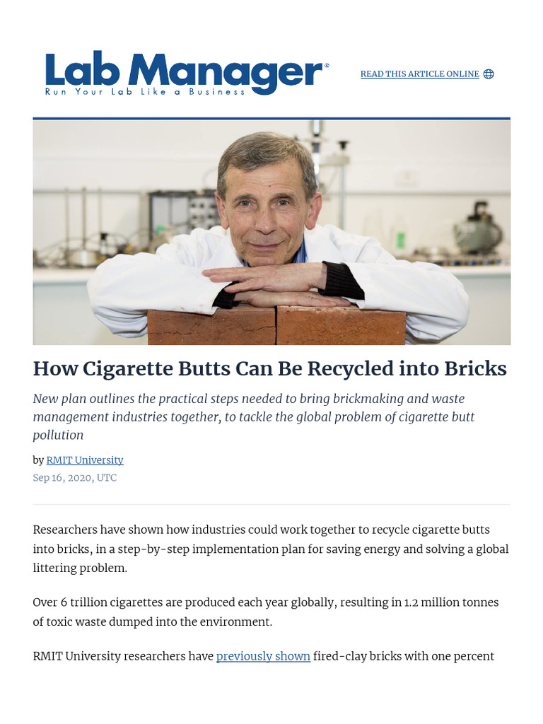 How Cigarette Butts Can Be Recycled Into Bricks | PDF | Cigarette ...