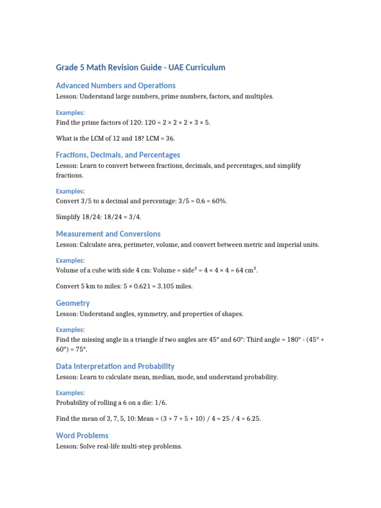 Grade 5 Math Study Guide | PDF