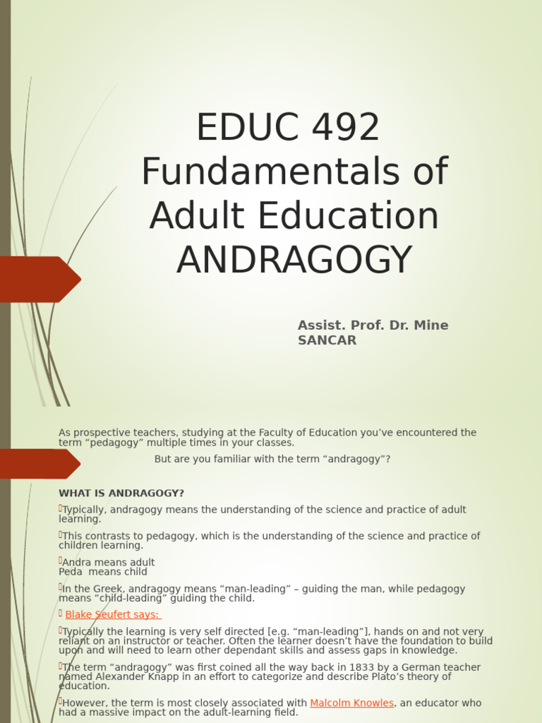 Understanding Andragogy in Adult Education | PDF | Adult Education | Learning