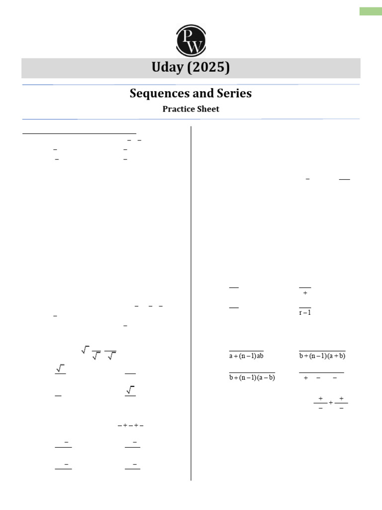 Sequence and Series - Practice Sheet | PDF