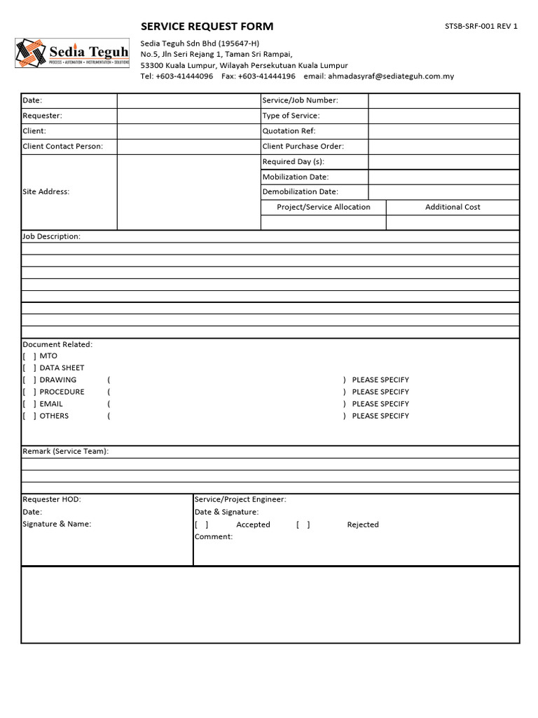 Service Request Form (Stsb-srf-001 - Rev 1) | PDF