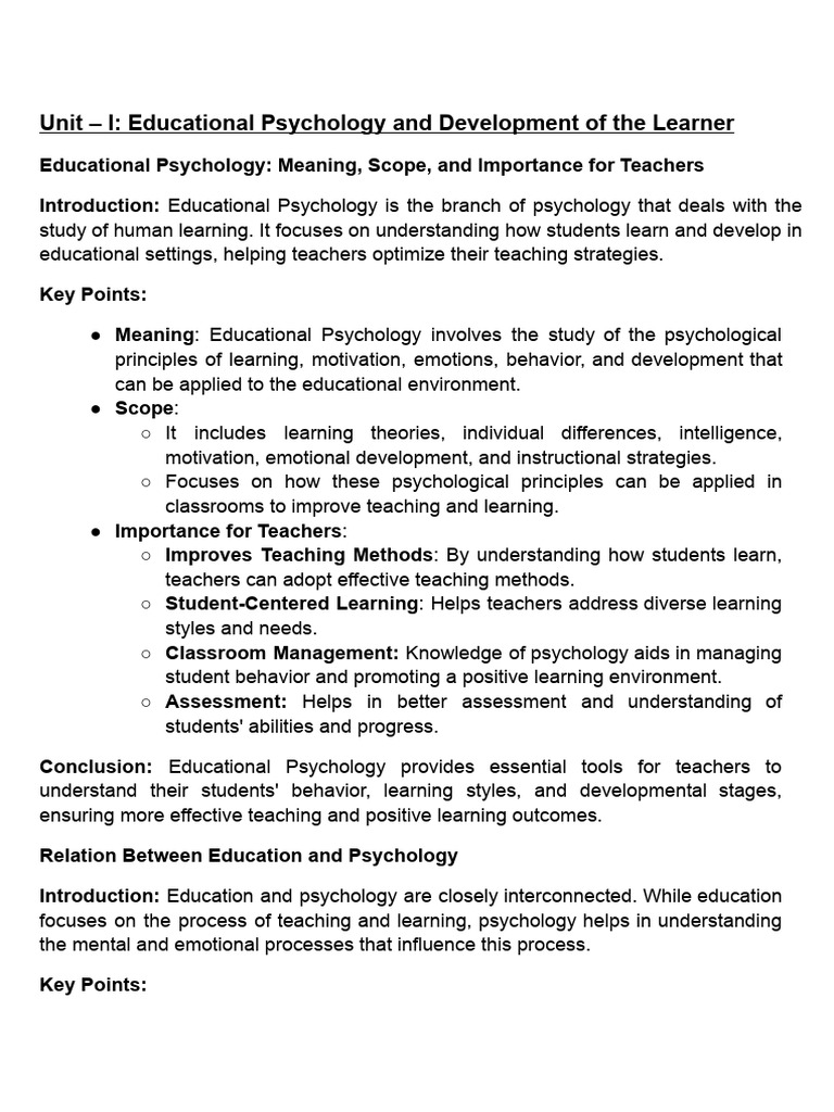 B.ED PAPER 101 | PDF | Adolescence | Learning