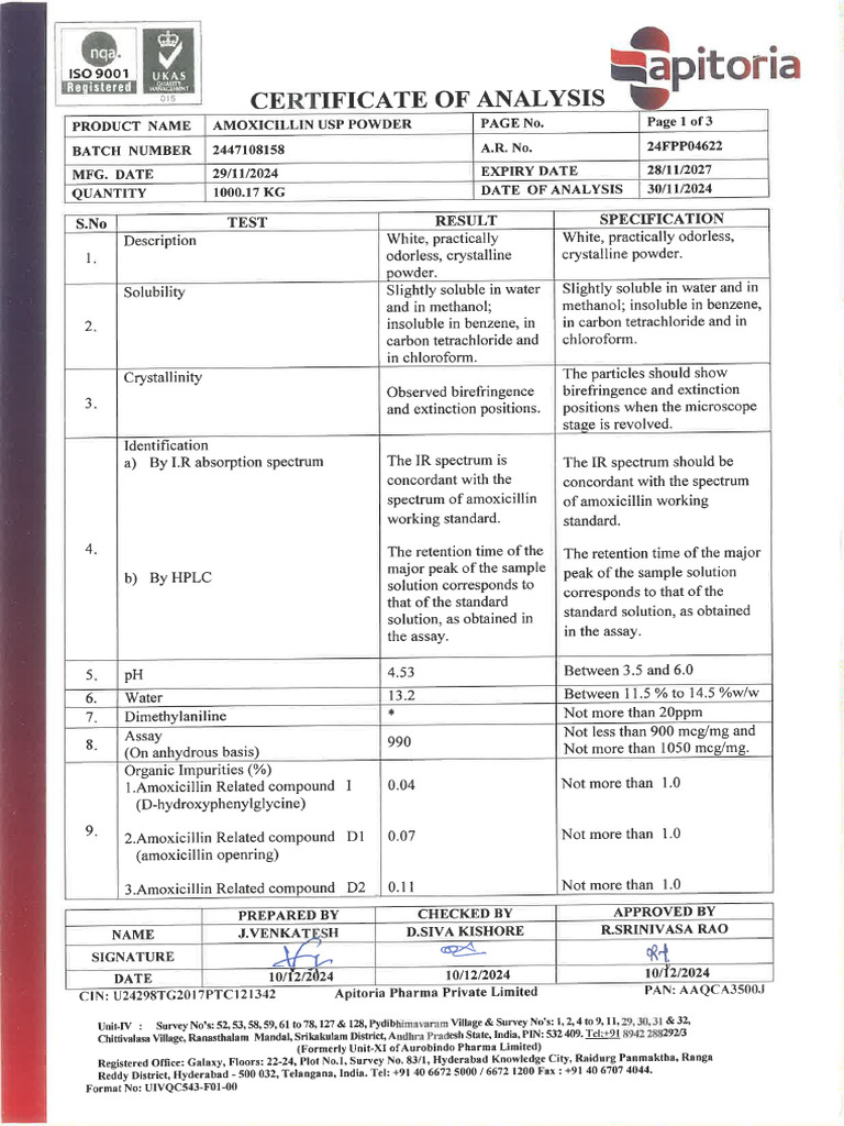 07 Certificate of Analysis (COA) | PDF