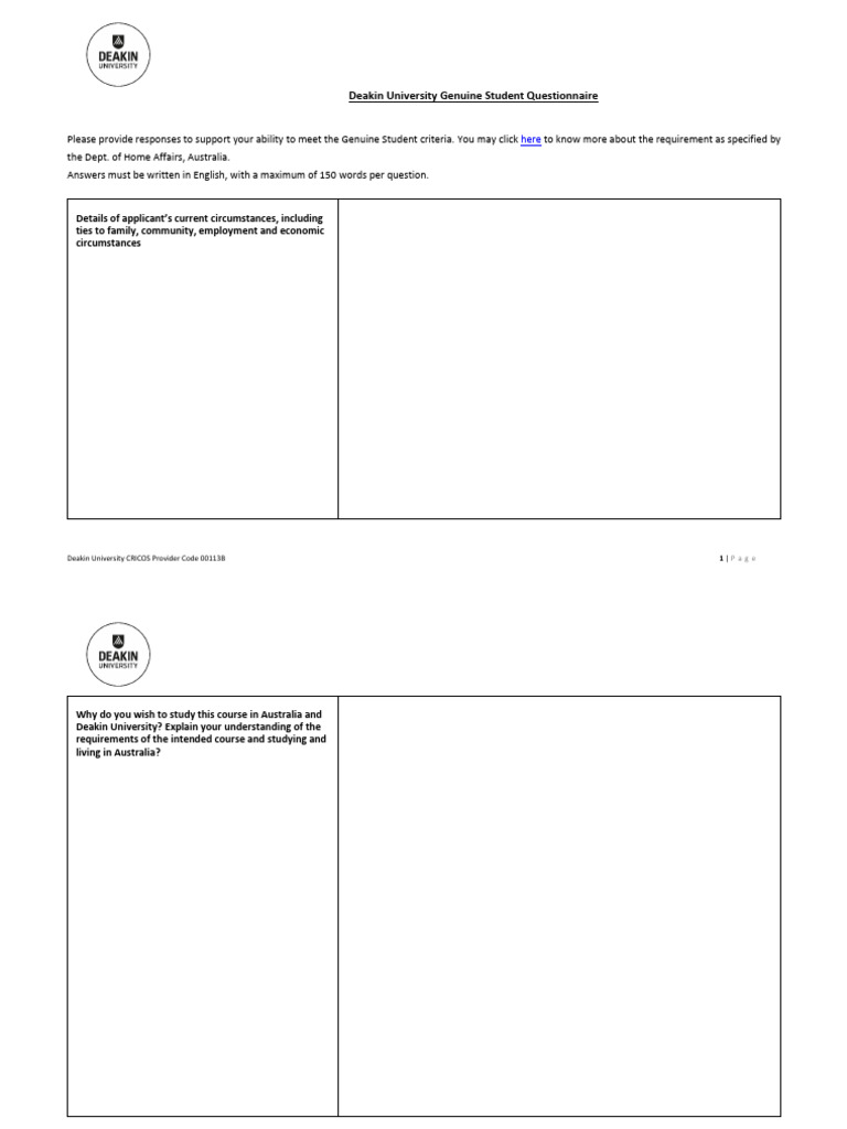 Deakin GS Form | PDF