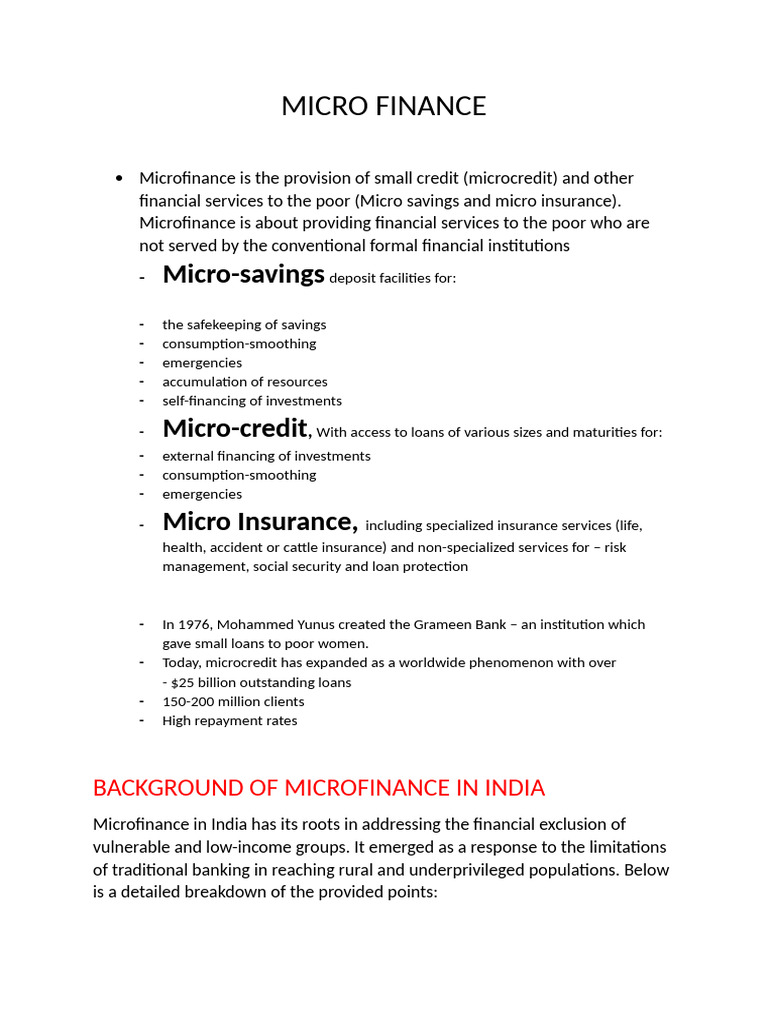 MICRO FINANCE | PDF | Microfinance | Microcredit
