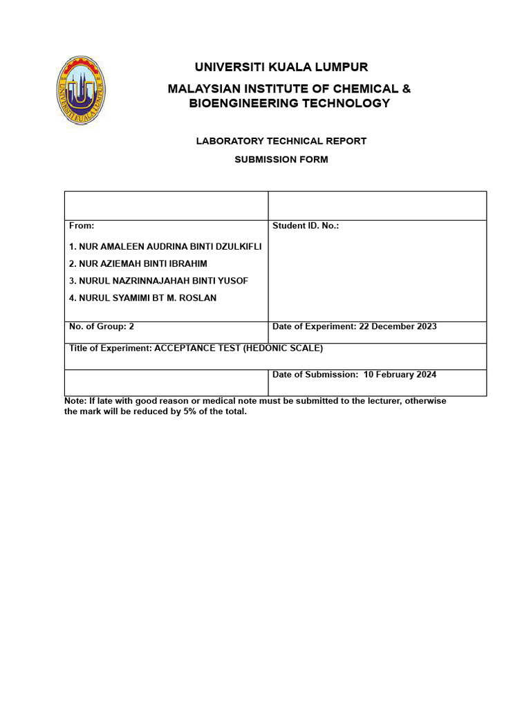 P4 SENSORY ACCEPTANCE TEST (HEDONIC SCALE) | PDF | Taste | Perception