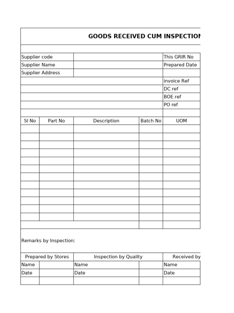 Goods Received Inspection Report | PDF