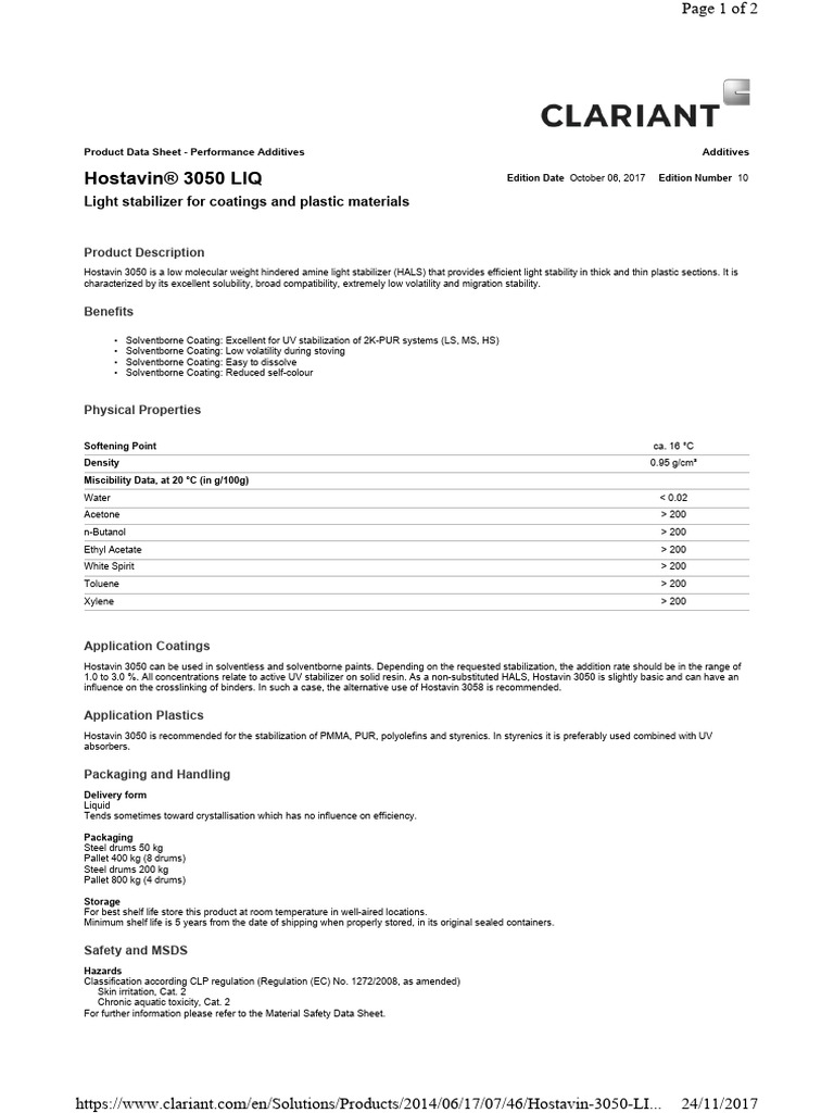 TDS Hostavin 3050 Liq. - TDS | PDF | Materials | Chemical Substances