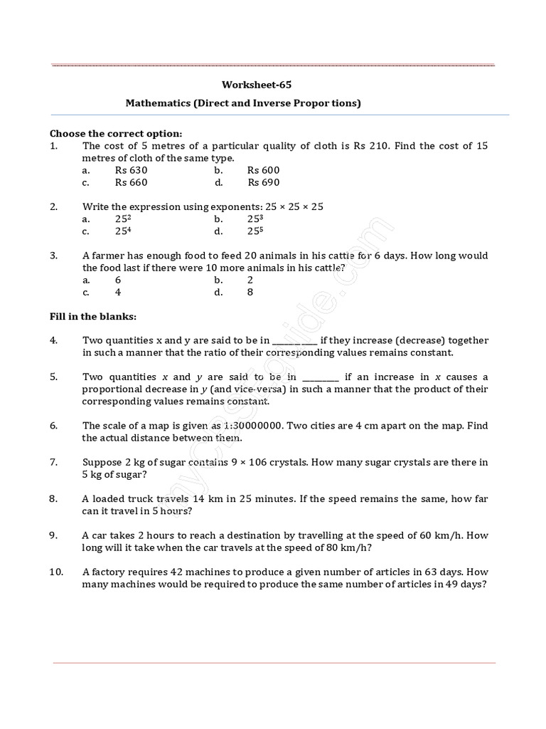 Math Proportions Practice Worksheet | PDF
