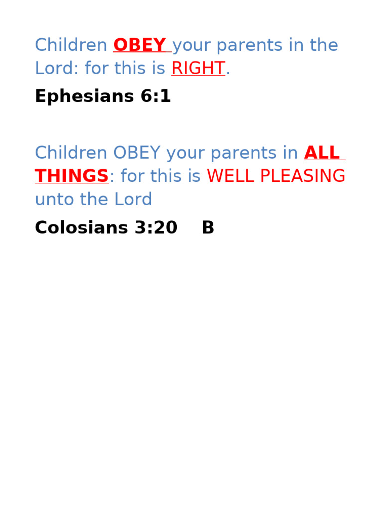 Children Obey Your Parents in The Lord | PDF