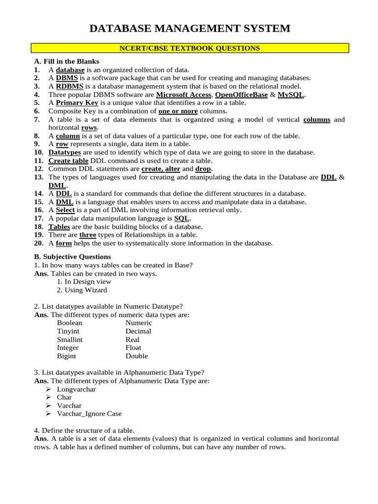 03 Database Management System Important Questions Answers 1 Pdf Databases Relational