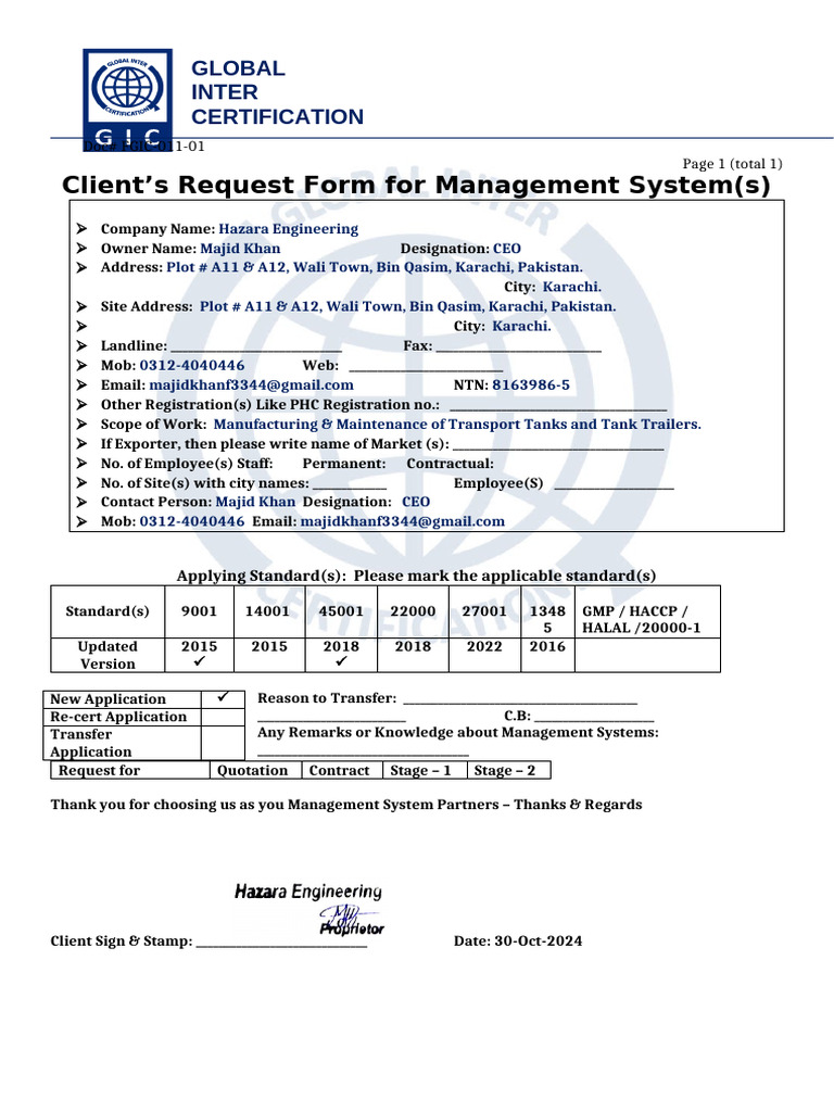 GIC - Client Application Form | PDF
