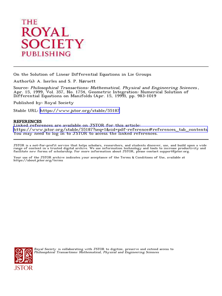 On The Solution of Linear Differential Equations in Lie Groups ...