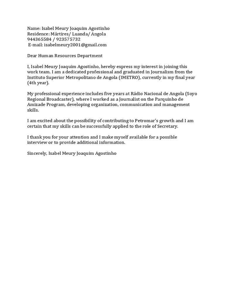 DC. Presentation Letter | PDF