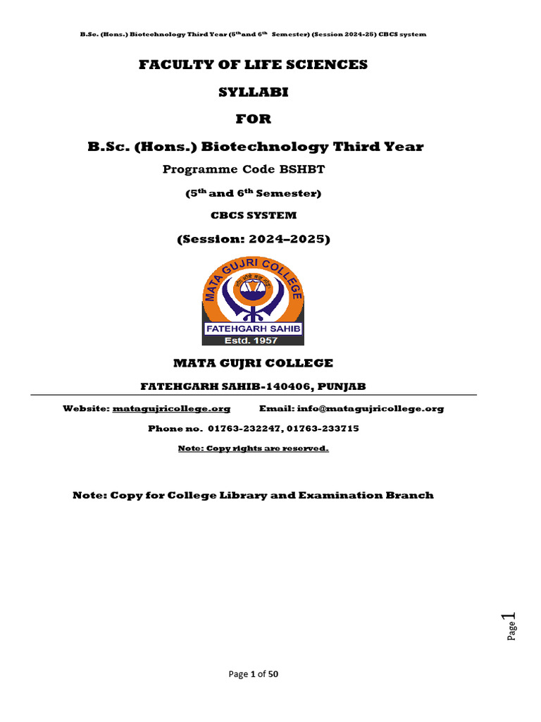 BSC (H) Biotech III Yr - 24-25 Syllabus | PDF | Infrared Spectroscopy ...