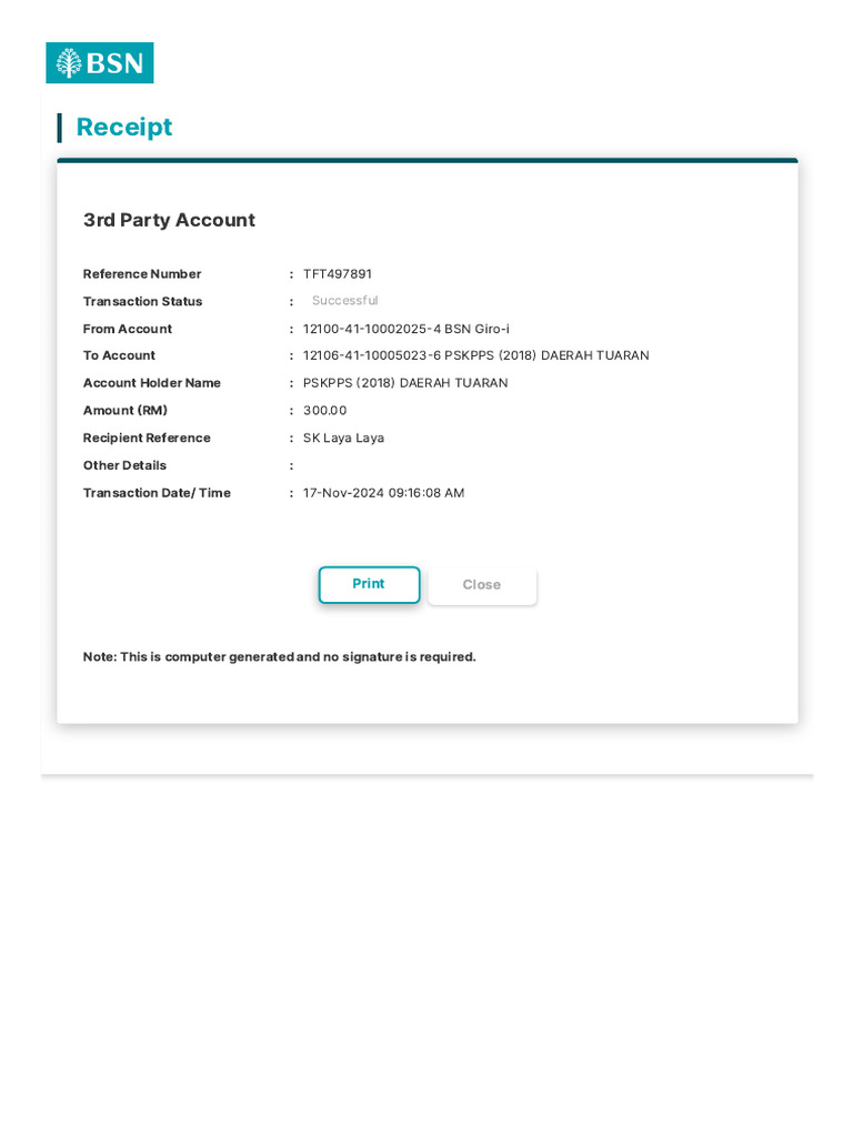 MyBSN - 3rd Party Account Acknowledgement - Bank Simpanan Nasional | PDF