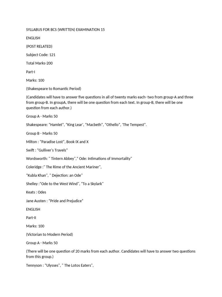 BCS English Exam Syllabus 2025 | PDF