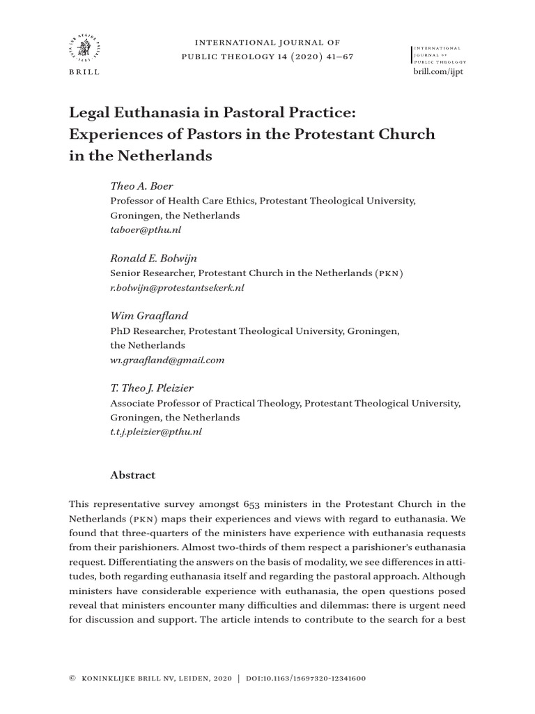 Euthanasia in Dutch Pastoral Care | PDF | Protestantism | Bible