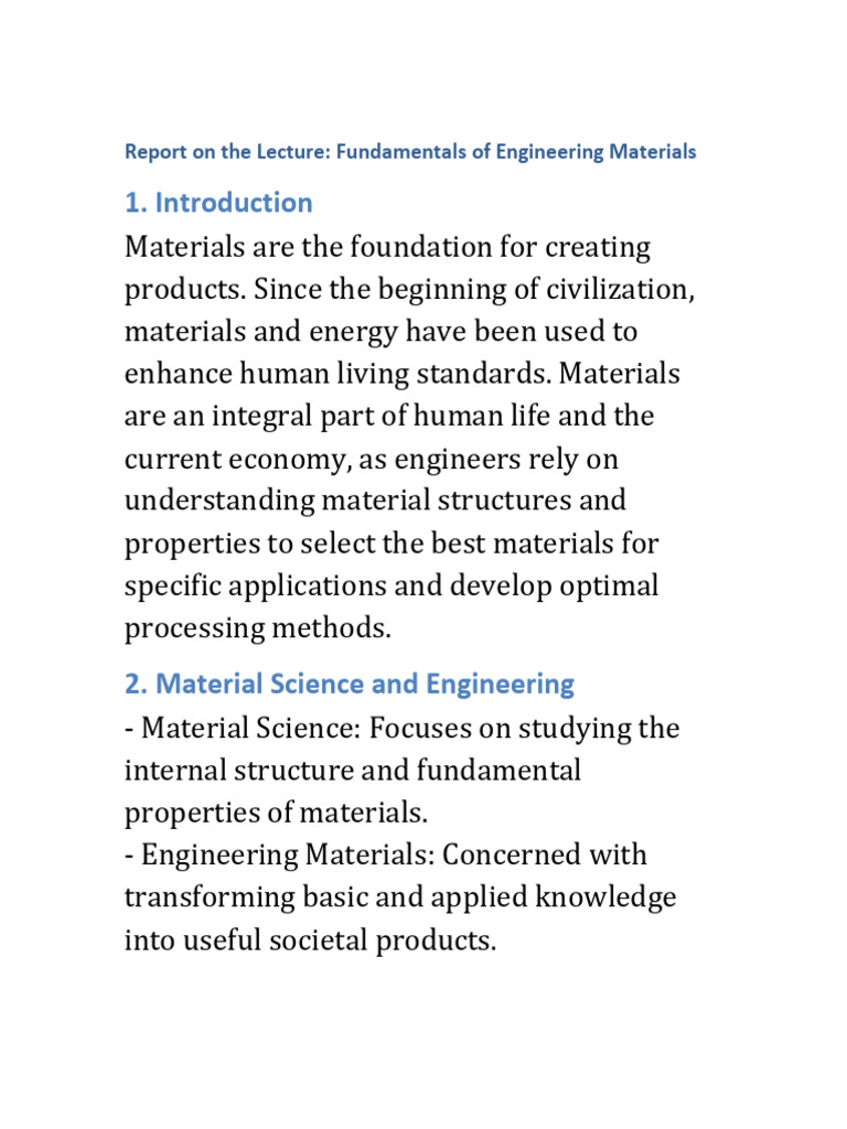 Fundamentals of Engineering Materials Report | PDF