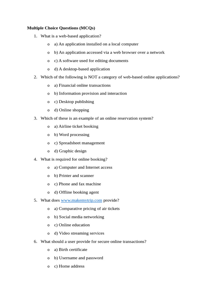 Multiple Choice Questions | PDF | Computer Network | Online And Offline