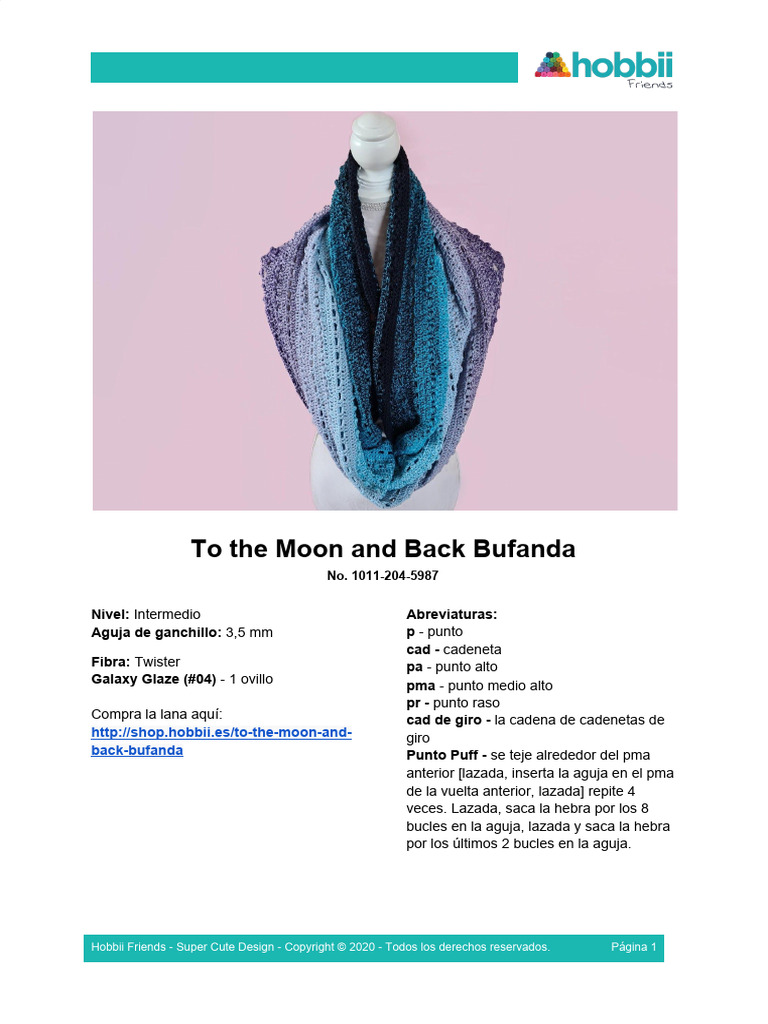 To The Moon and Back Bufanda | PDF | Textiles | Artes Textiles