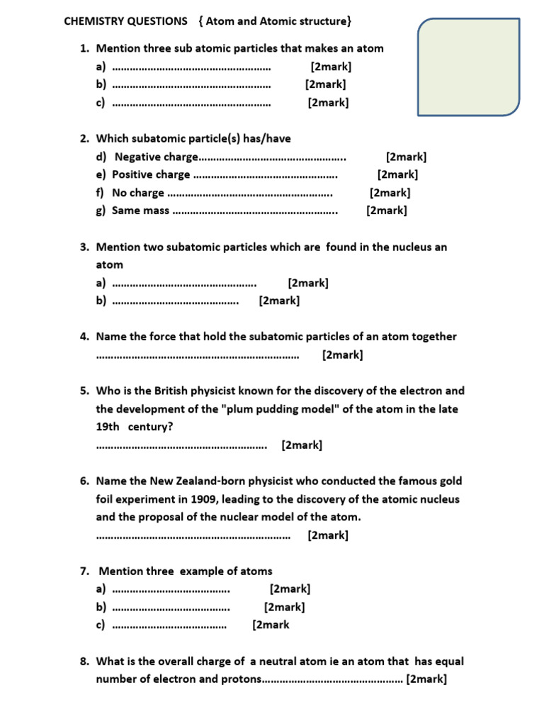 Chemistry Questions on Atomic Structure | PDF