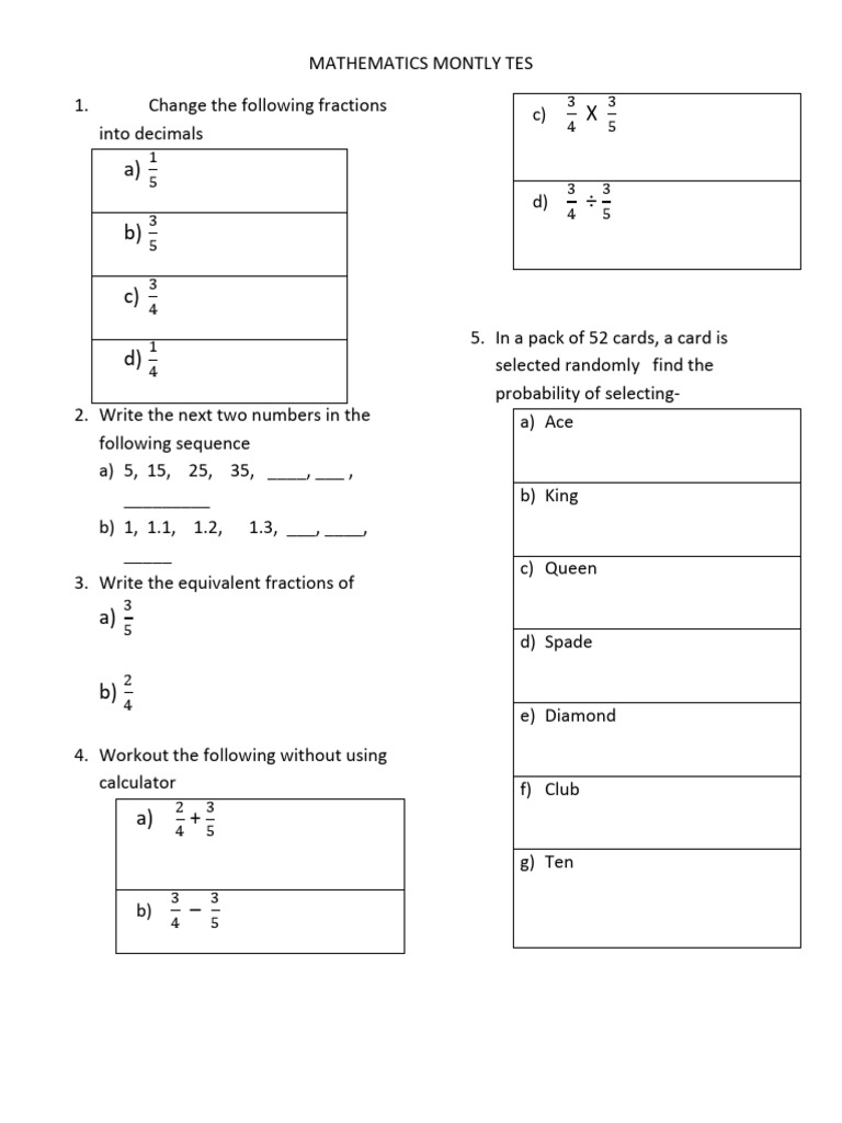 MATHEMATICS MONTLY TEST | PDF MATHEMATICS MONTLY TEST | PDF