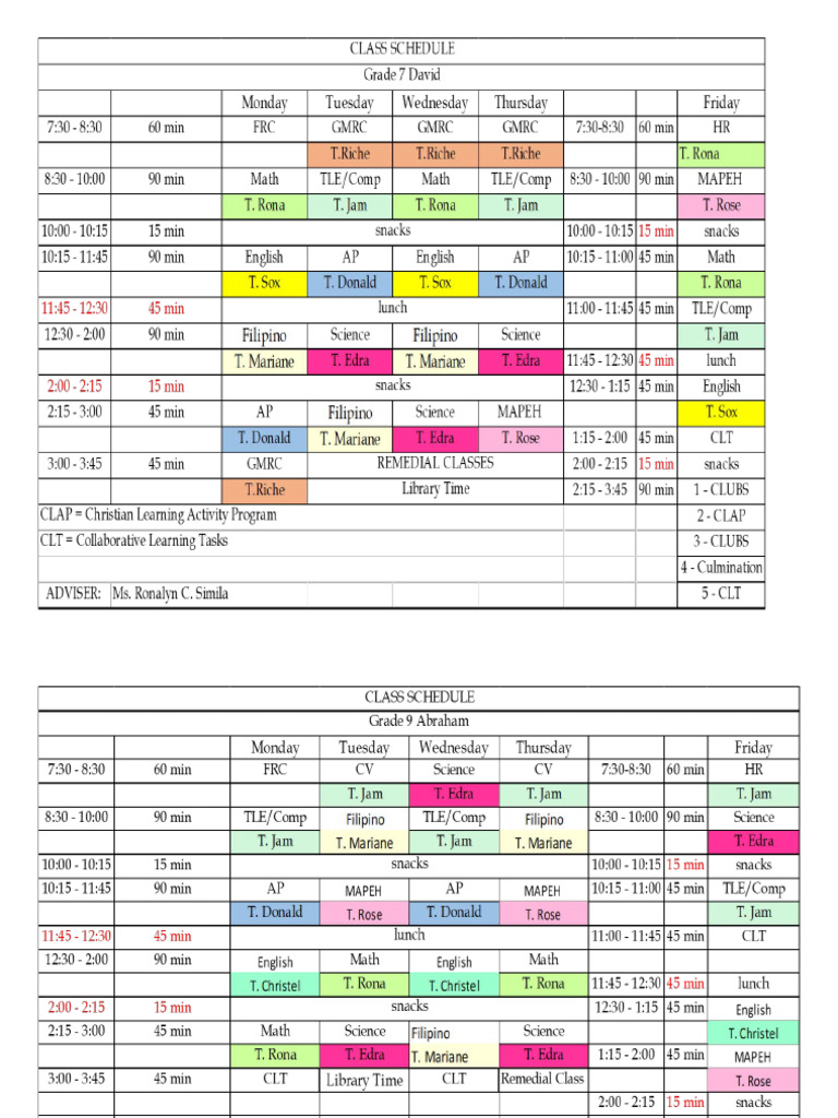 Class Schedules | PDF