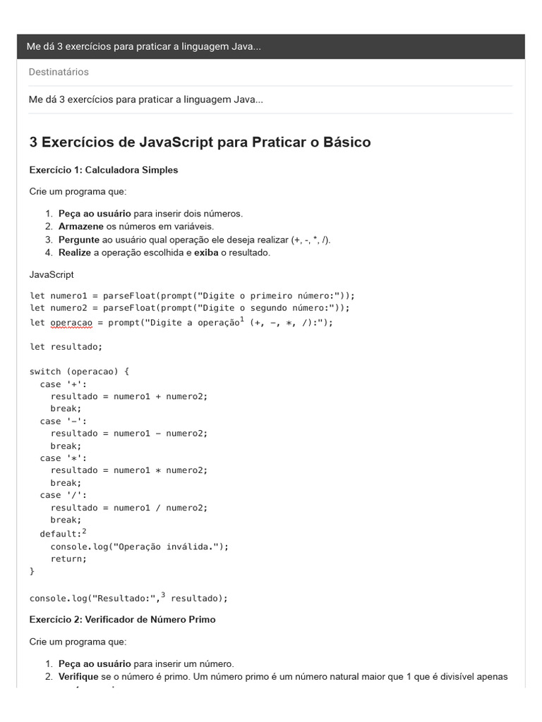 3 Exercícios Práticos de JavaScript | PDF