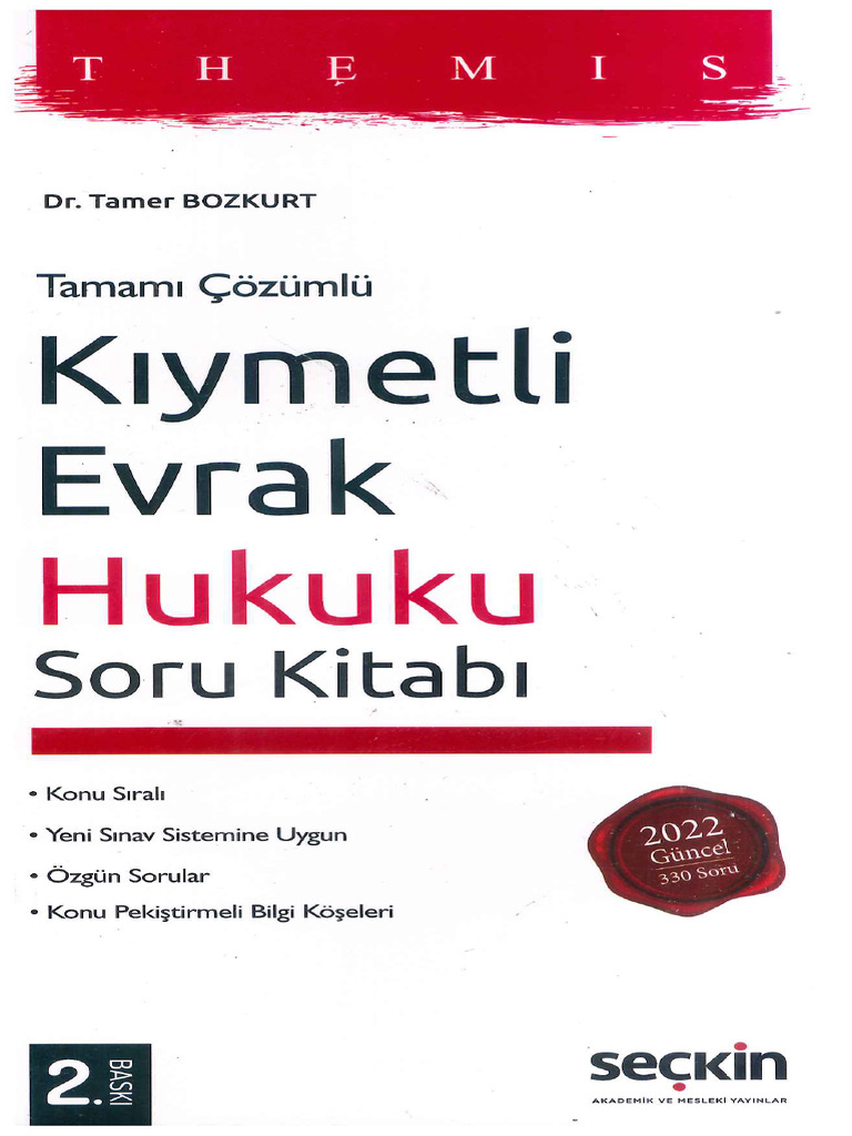Kıymetli Evrak Hukuku Soru Kitabı Tamer Bozkurt Themis 2022 | PDF