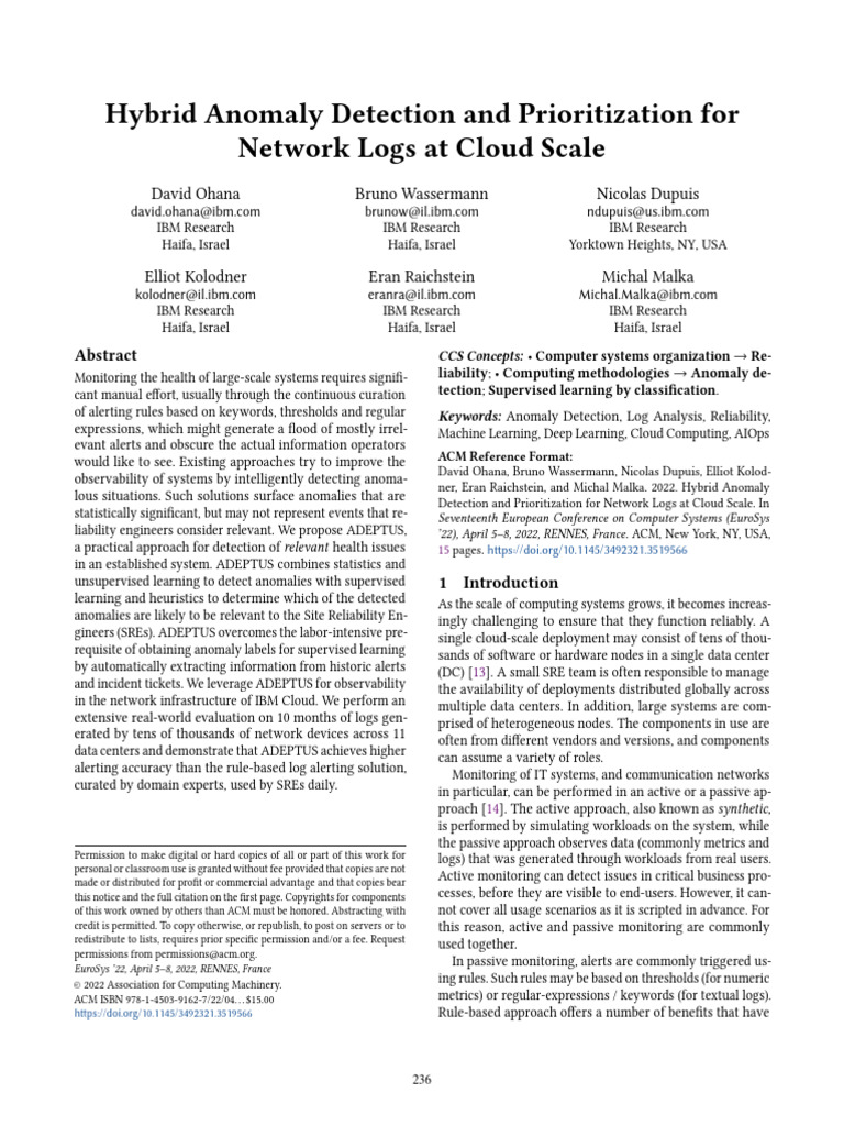 Hybrid Anomaly Detection And Prioritization For Network Logs At Cloud Scale Pdf Computing