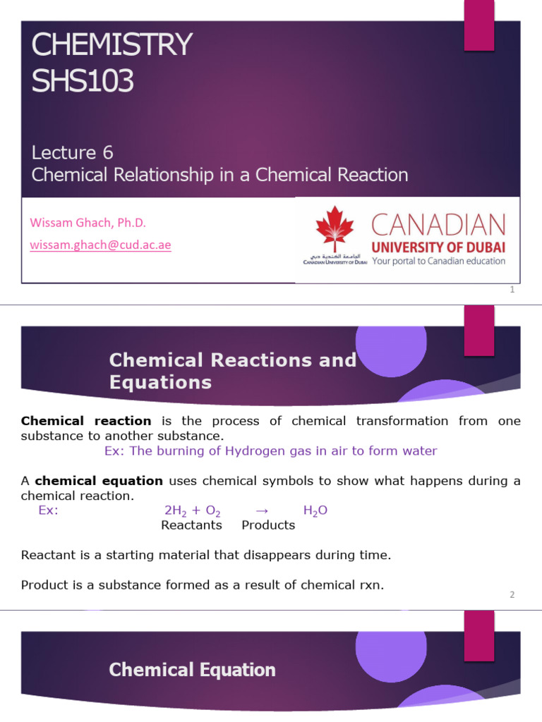 Lecture 6 - Chemical Relationships in A Chemical Reaction | PDF | Stoichiometry | Chemical Reactions
