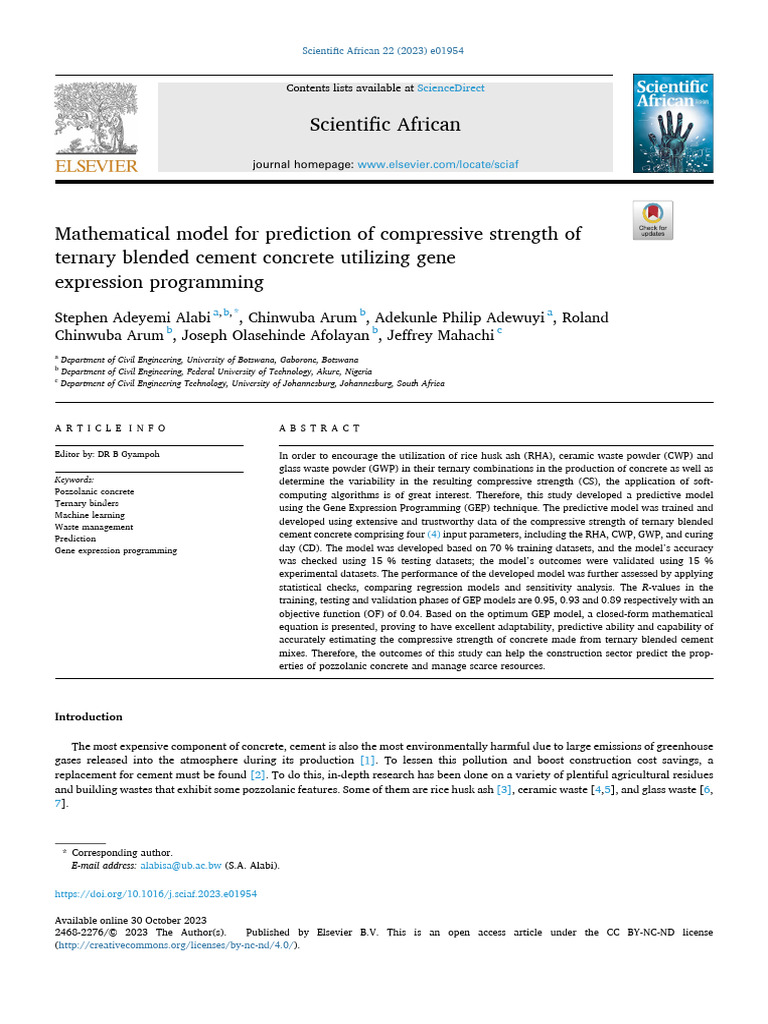 Mathematical model for prediction of compressive strength of ternary blended cement concrete ...