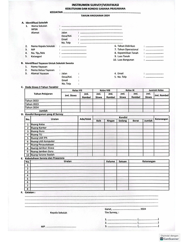 format verifikasi sarpras | PDF