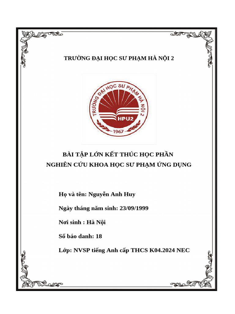 Tiểu Luận Nguyễn Anh Huy 1 k4-24 Ok | PDF