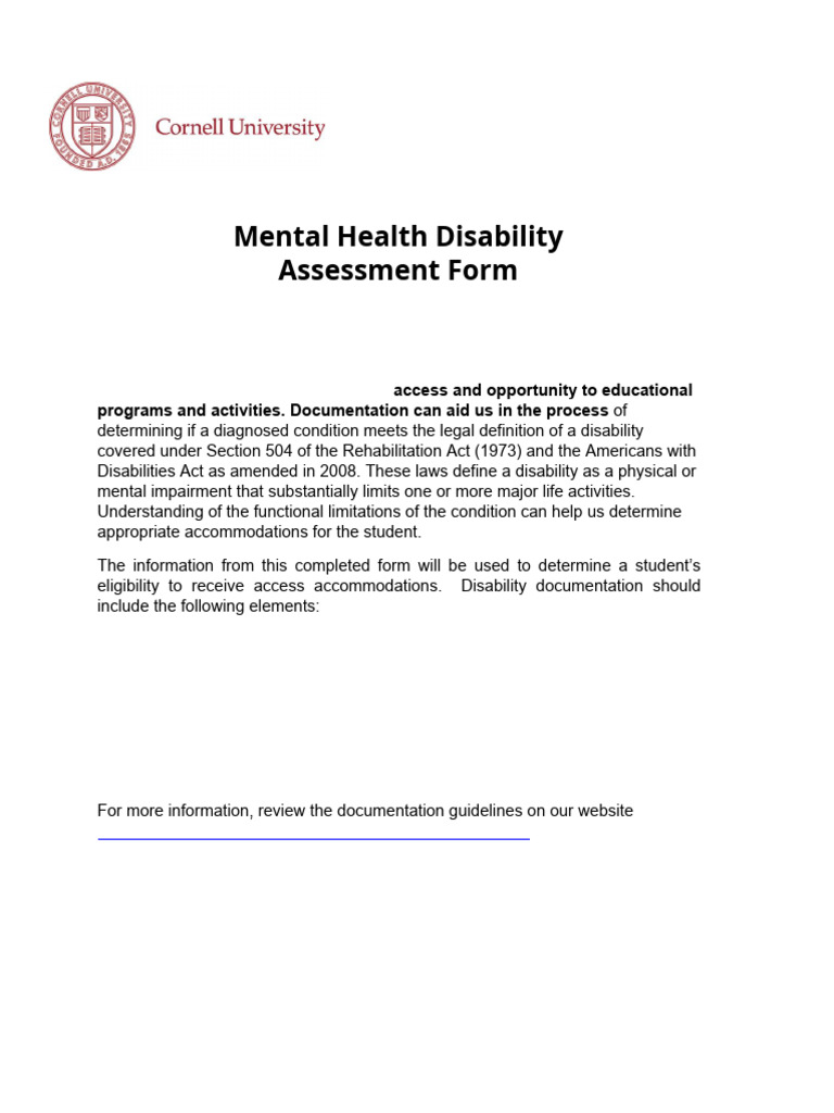 MH Disability Assessment Form | PDF | Medical Diagnosis | Mental Disorder