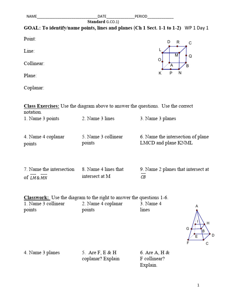 Geom WP1 Points, Lines, Planes 2021 | PDF | Elementary Mathematics ...