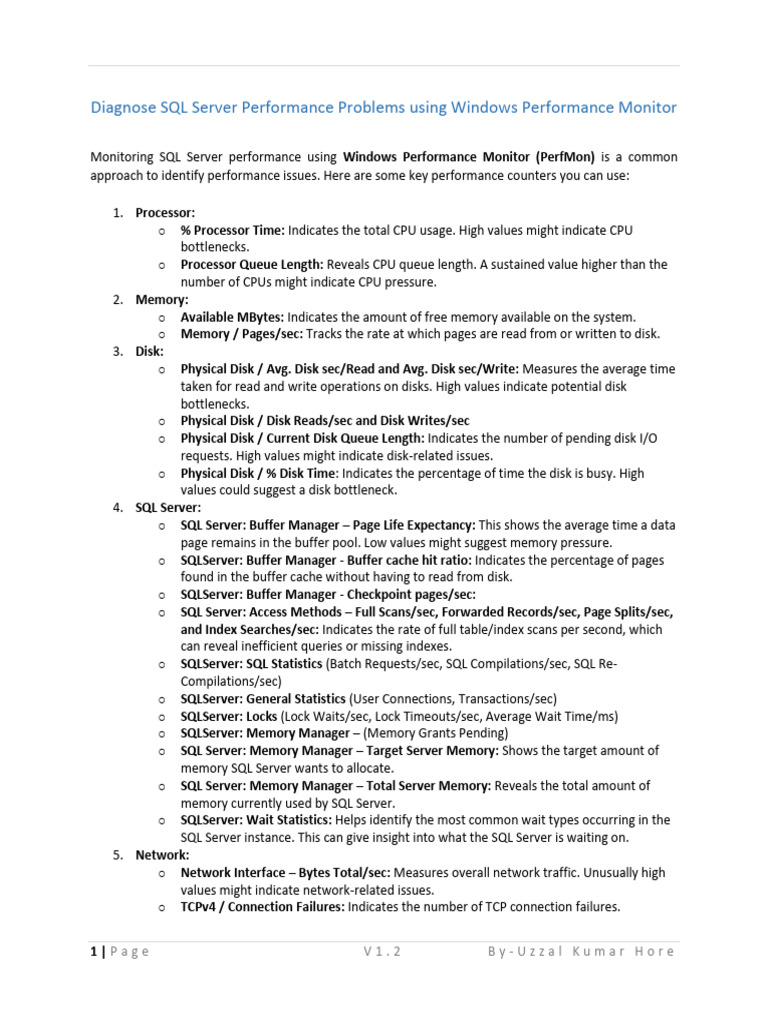 Diagnose SQL Server Performance Problems using Windows Performance Monitor | PDF | Microsoft Sql ...