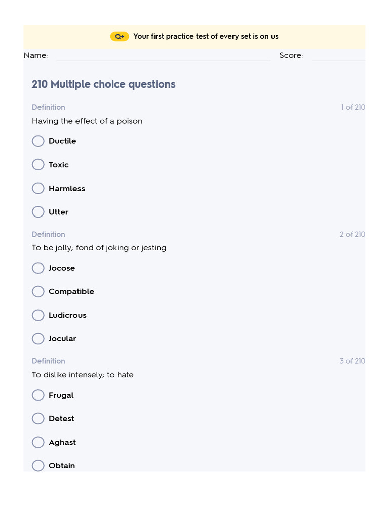 ISEE Middle Level Vocabulary | Quizlet | PDF