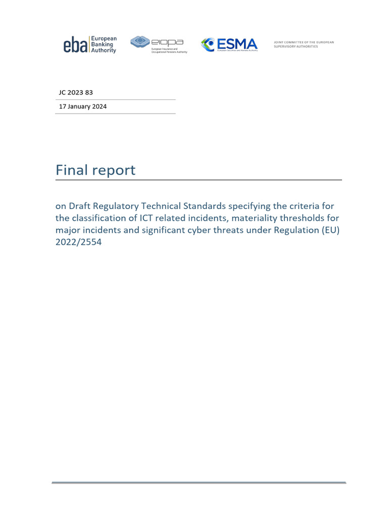 DORA ICT Incident Classification RTS | PDF | European Union | Computer ...