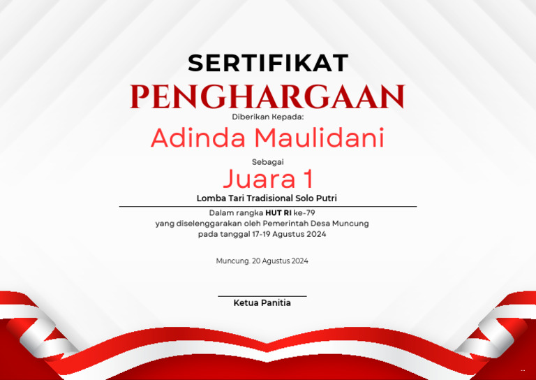 Merah Putih Modern Minimalist Sertifikat Penghargaan Lomba 17 Agustus ...