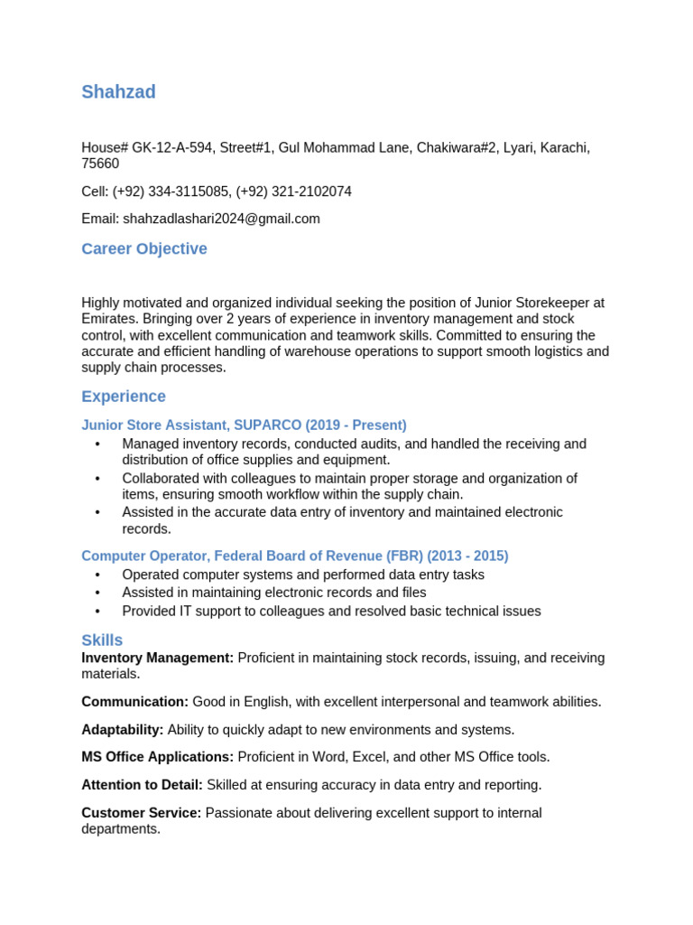 CV for Qatar Airways Position | PDF