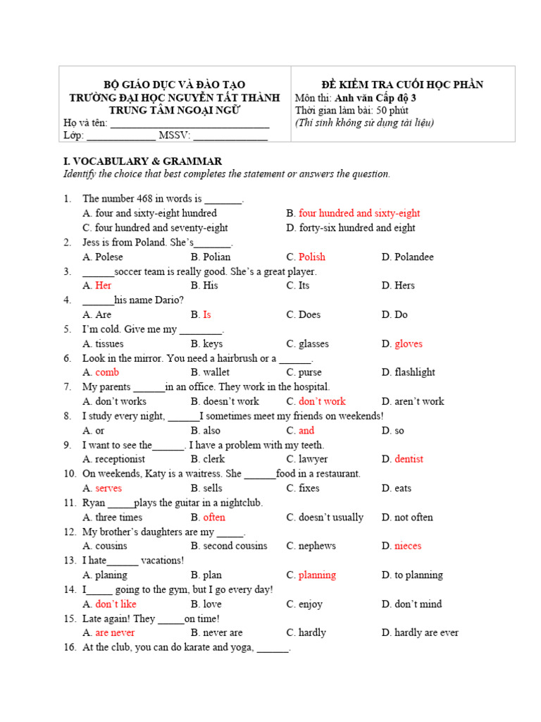 English Level 3 Exam Questions | PDF
