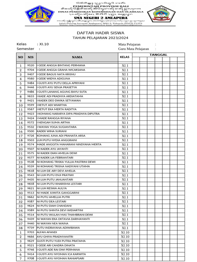Absen Pembagian Kelas Xi Baru SMTR 1 2023-2024 | PDF