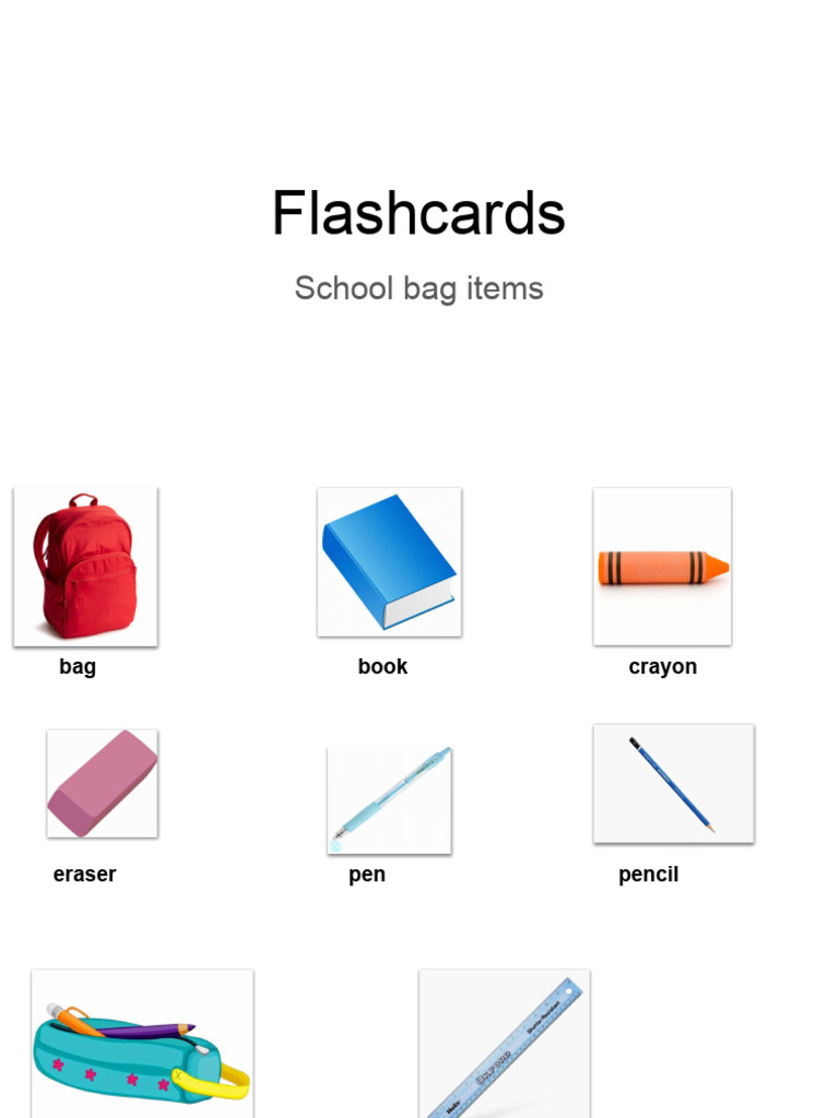 Essential School Bag Items Flashcards | PDF